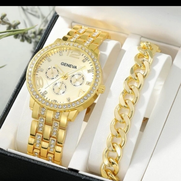 Geneva | Accessories | New Mens Gold Flashy Diamond Big Faced Watch ...